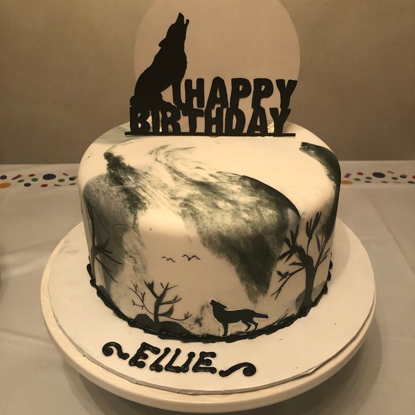 Happy Birthday Cake Topper, Wolf Cake Topper, Howling Wolf Moon, Wolf ...
