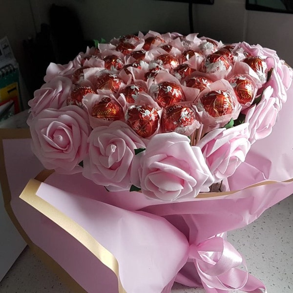 Large Lindt Lindor Chocolate & Flowers Hand-tied Bouquet Gift. - Etsy UK