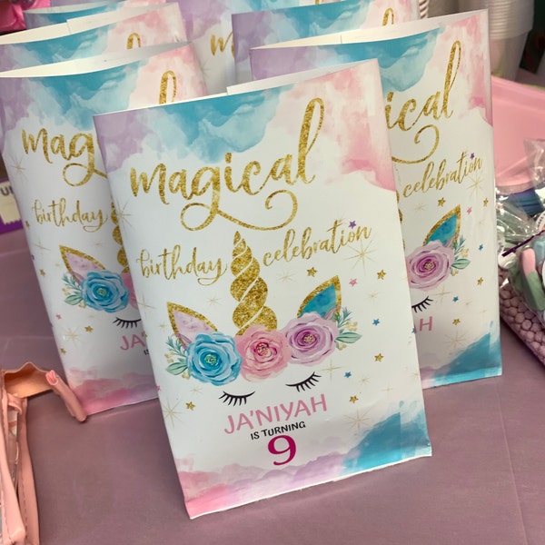 BUNDLE Unicorn Magical Chip or Snacks Bag, Water Bottle Label, Rice ...