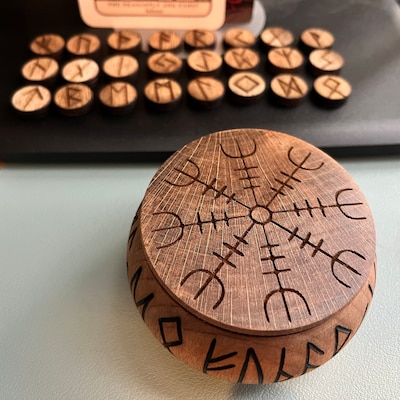 Hand Turned Alder Box of 24 Wood Runes Round Small Mini Rune Set Raw ...