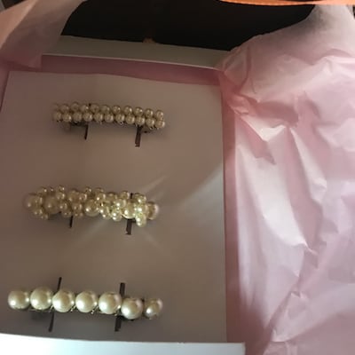 Set of 3 Pearl Hair Slides, Pearl Barrettes, Hair Slides, Christmas ...