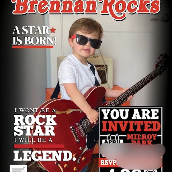 Rock Star Magazine Theme Birthday Invitation, Rockstar, Baby Shower ...