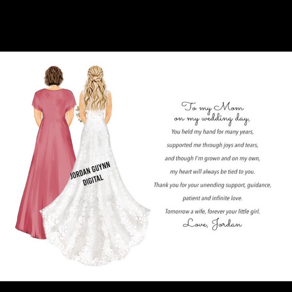 Personalized Bride and Mother Portrait Art PRINT | Mother of Bride ...
