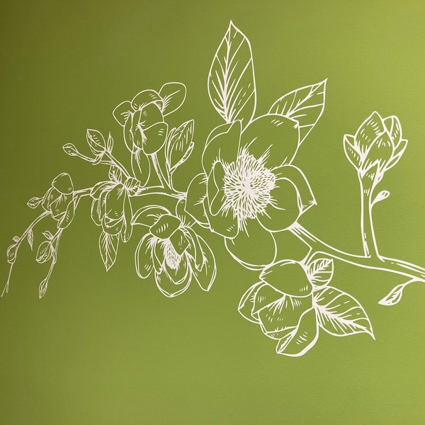 Magnolia Wall Decal, Magnolia Wall Sticker, Magnolia Flowers, Magnolia ...