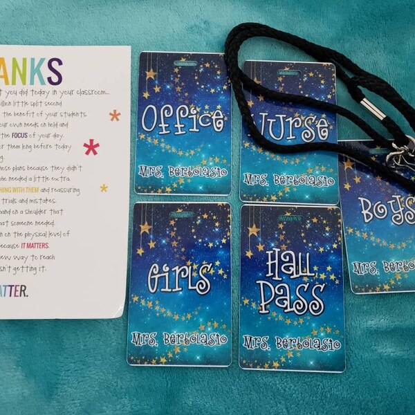 Stars Theme Classroom Hall Passes for Teachers, Personalized, Set of 10 ...
