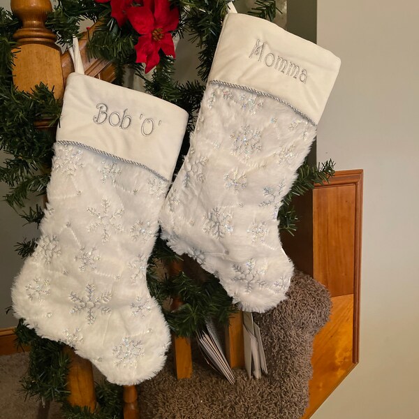 Personalized Elegant Silver White Christmas Stockings - 20" Silver ...
