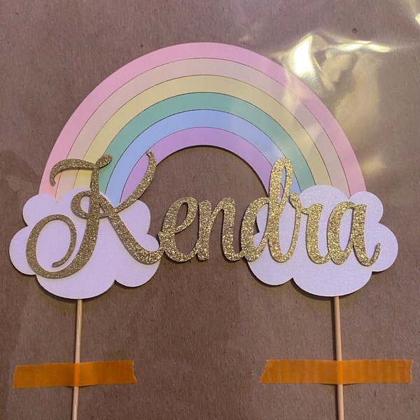 Rainbow Cake Topper in Pastel Colors - Personalized - Birthday Cake ...