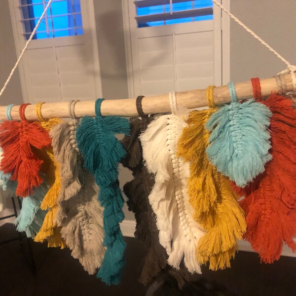 Feather Wall Hanging in Boho Style Macrame Leaf Custom Feather Colors ...