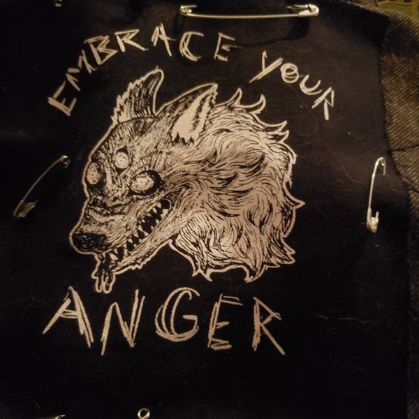 Wolf Patch - Embrace Your Anger - Feral Wolf - Original Design Printed ...