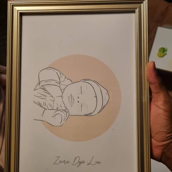 Custom Baby Line Drawing Birth Poster Newborn Gift Custom Portrait ...