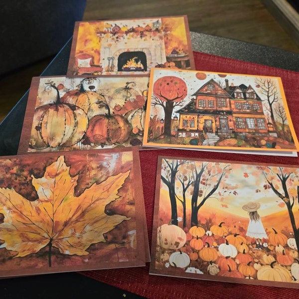 Blank Cards Set of 5 -- Whimsical Fall Note Cards, Blank Cards ...
