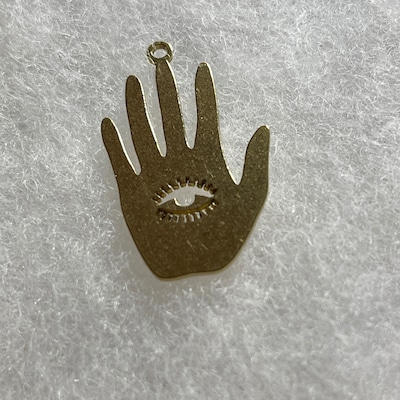 6pcs Raw Brass Hand With Third Eye Charm, Hand Evil Eye Charm Pendant ...