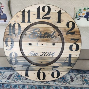 Farmhouse Wood Spool Wall Clock 20 to 36 IN Round Wooden Clock ...