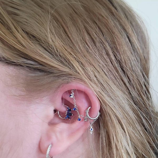 Dainty Triple Chain Pink Ruby CZ Helix Piercing, Cartilage Piercing 20g ...