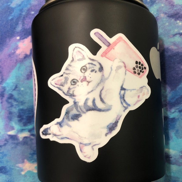 Bubble Tea Cat Sticker, Boba Tea Sticker, Boba Milk Tea Cat Sticker ...