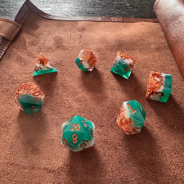 Shipwrecked Handmade Sharp Dice - Teal/white/clear Resin Cast Dice Set ...