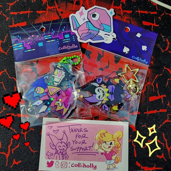 Jevil Deltarune Glitter Keychain - Acrylic Epoxy Charm 2.5in. - Etsy