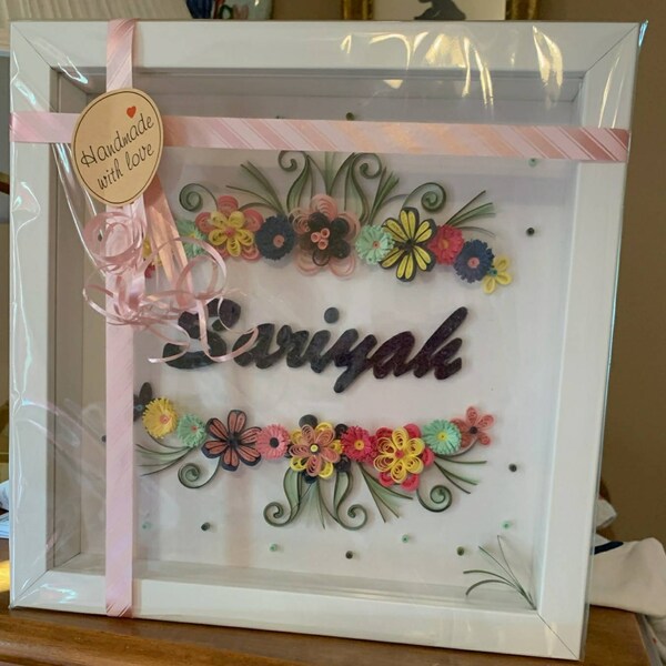 Paper Quilling Floral Name Frame, Birthday Gift, Valentines Gift ...