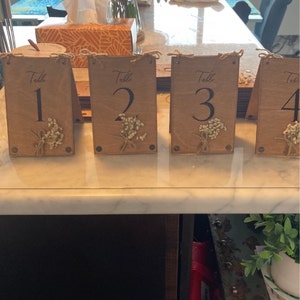 Eucalyptus & Floral Wood Wedding Table Numbers, Rustic Wedding Wooden ...