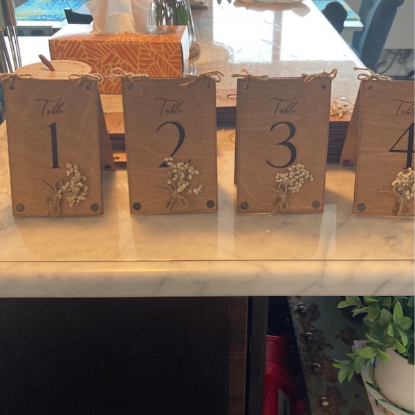 Eucalyptus & Floral Wood Wedding Table Numbers, Rustic Wedding Wooden ...