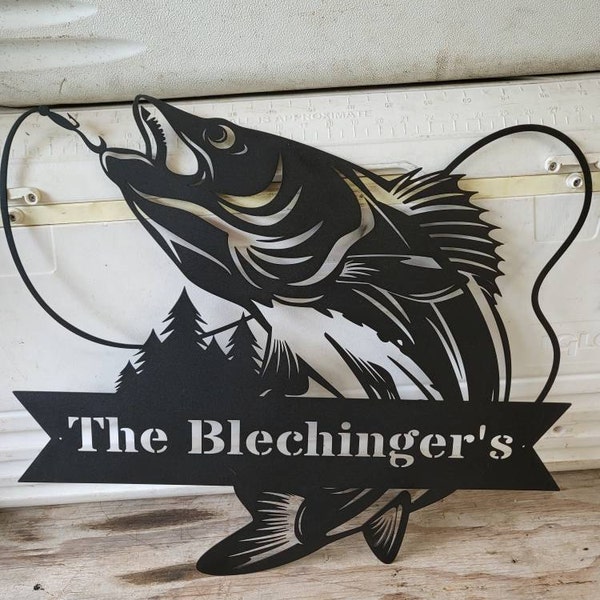 Walleye Metal Fish Sign for Outdoors on House, Fishing Lover Wall Sign ...