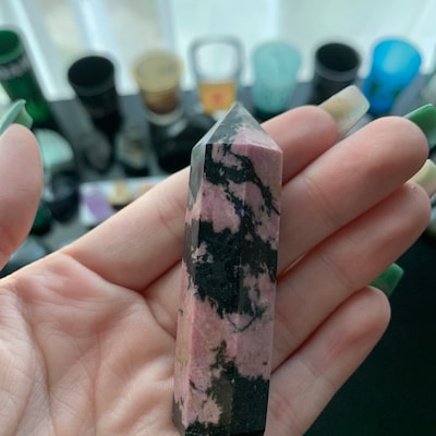 Rhodonite Crystal Point, Rhodonite Crystal Tower, Crystal Obelisk - Etsy