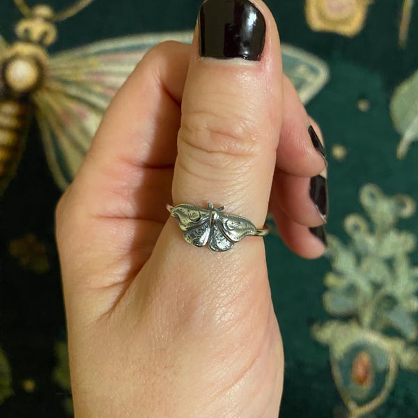 Sterling Silver Moth Ring Celestial Moth Ring Celestial Jewelry Moon Moth Ring Witch Ring Witch ...