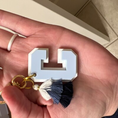Varsity Letter Keychain With Mini Ombre Tassel Initial Zipper Pull ...