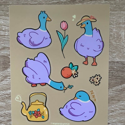 Cute Pastel Duck Spring Aesthetic Sticker Sheet Sticker Pack Floral ...