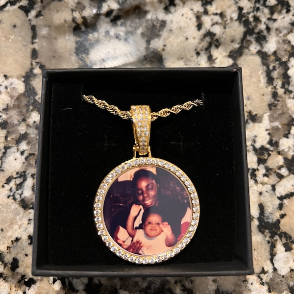 Custom Photo Necklace, Personalized Picture Necklace, Simulated Diamond ...