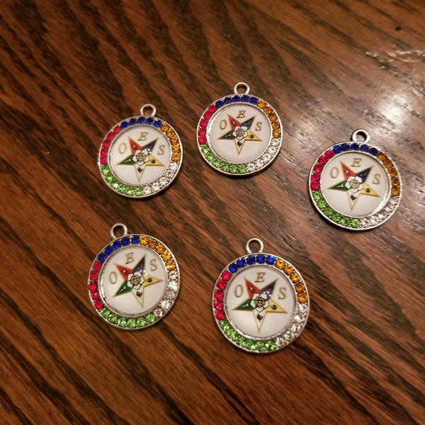 1 Round OES - Order of the Eastern Star Charm - Pendant - Silver Tone ...