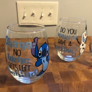 Blue Alien Wine Glass, Stitch Inspired Wine Glass, Stitch Wine Glass ...