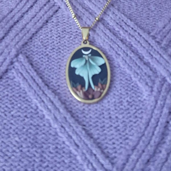 Luna Moth Pendant Necklace | Moth and the Moon Necklace | Handmade ...