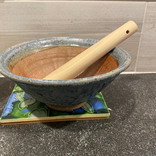 Ceramic Suribachi, Wheel Thrown Mortar and Wooden Pestle, Handmade Stoneware Pottery - Etsy