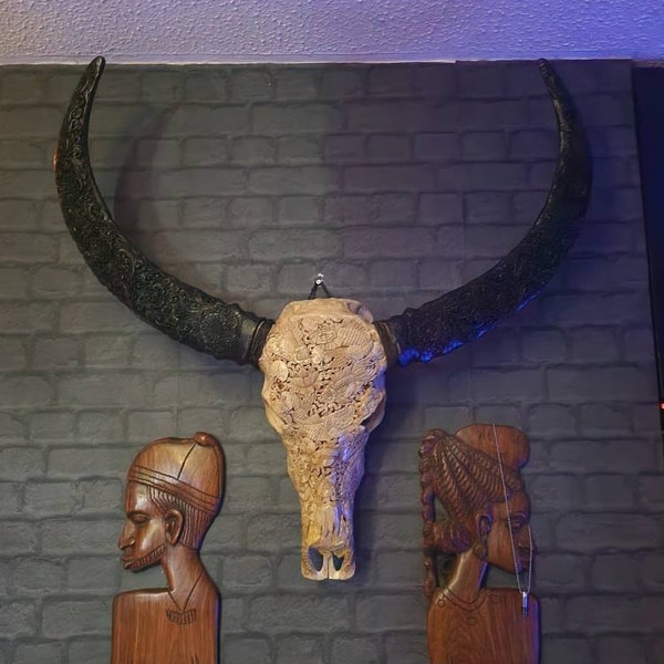 Carved Buffalo Skull Japanese Art of Fish - Etsy