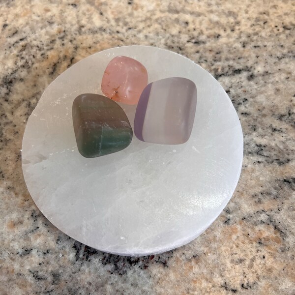 Polished Selenite Charging Station Round Crystal Plate, Flat Crystal ...