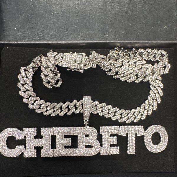 Big Clasp Personalized Baguette Letters Pendant,iced Out Cuban Link ...
