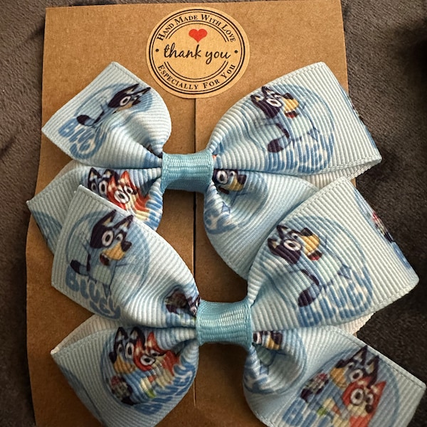 Pair of Dogs Ribbon Hair Bows Alligator Clip/bobbles Girls Baby Toddler ...