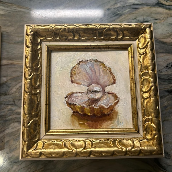 Seashell Pearl Painting Sea Shell With Pearl Artwork Original Oil ...