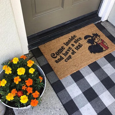 Labyrinth Welcome Mat Come Inside and Have A Nice Cup of Tea Worm Coir ...