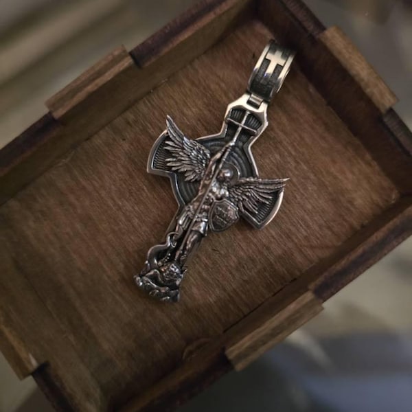 Personalized Archangel Saint Michael Cross Necklace Silver Archangel ...