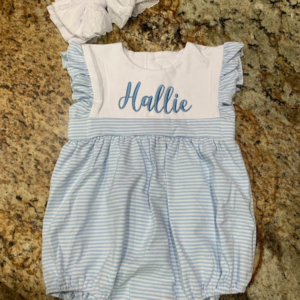 Baby and Toddler Girl Monogram Romper Bubble | Striped, Blue, Pink, Purple Soft Cotton | Name ...