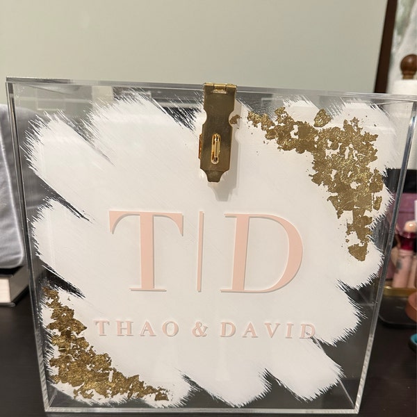 Foil Painted Lock and Key Personalized Acrylic Card Box I Painted Card ...