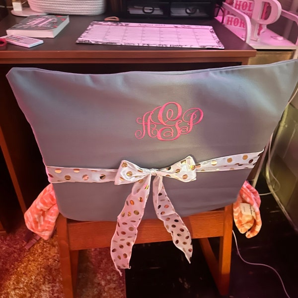 Gray Monogram Dorm Chair Back Cover / Personalized Chair Cover / Office ...