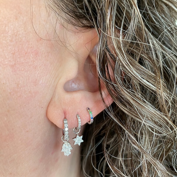 14k Gold Diamond Huggies, Small Diamond Hoop Earrings, Cute Huggies ...