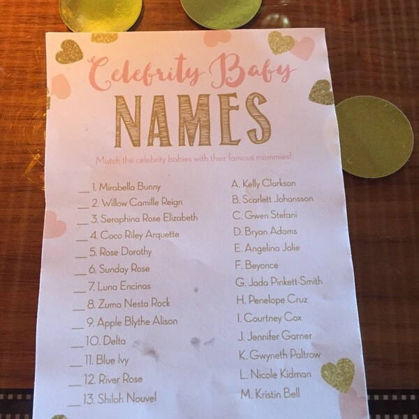 Celebrity Baby Name Shower Game and Answers . Pink and Gold Girl Baby ...