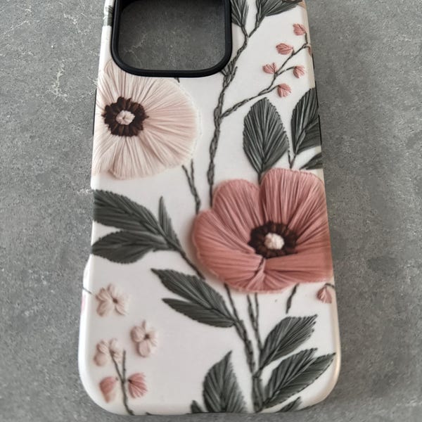 Spring Floral Phone Case: Pastel Pink Embroidered Look (fits iPhone 11 ...