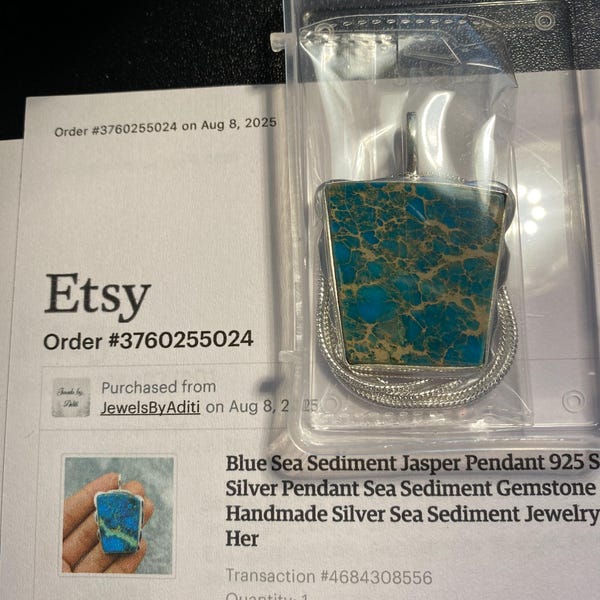 Blue Sea Sediment Jasper Pendant 925 Sterling Silver Pendant Sea ...