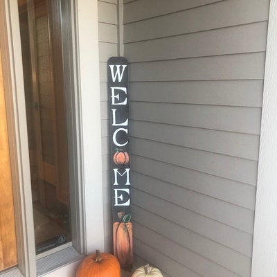 WELCOME SIGN, Fall Rustic Welcome Sign, Vertical Front Door Welcome ...