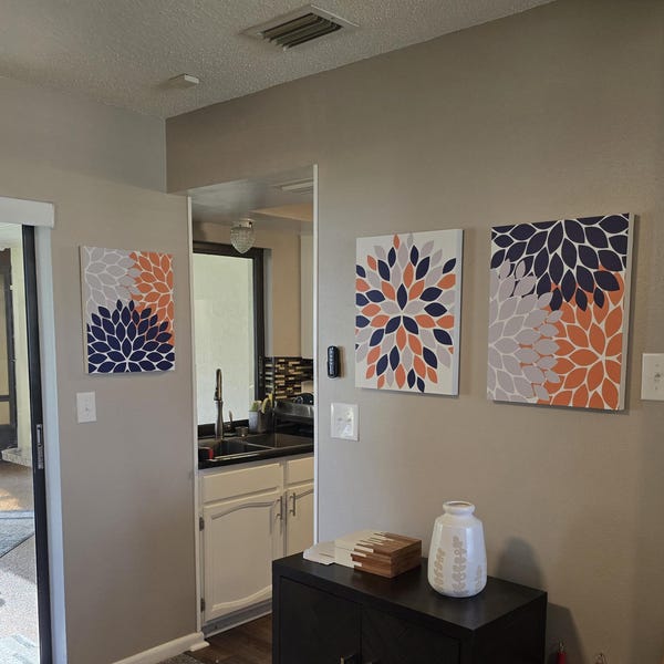 Yellow Teal Grey Flower Burst Art, Home Decor Wall Art CANVAS and ...